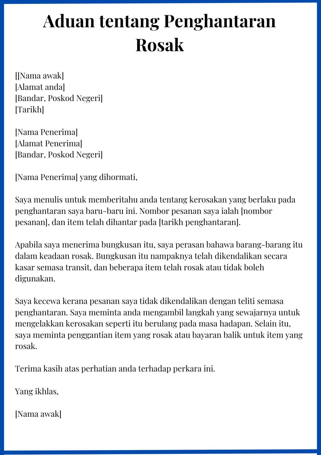 Surat Kiriman Rasmi Aduan | Format dan Contoh