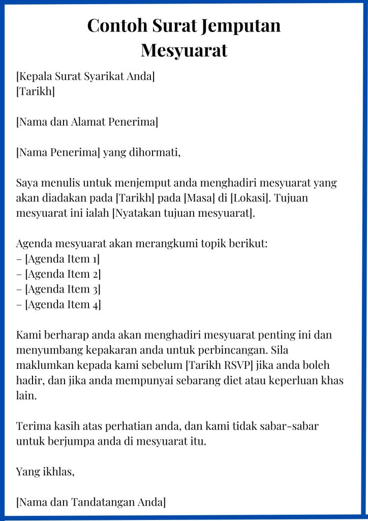 Surat Jemputan untuk Mesyuarat, Perasmian, Acara, dll