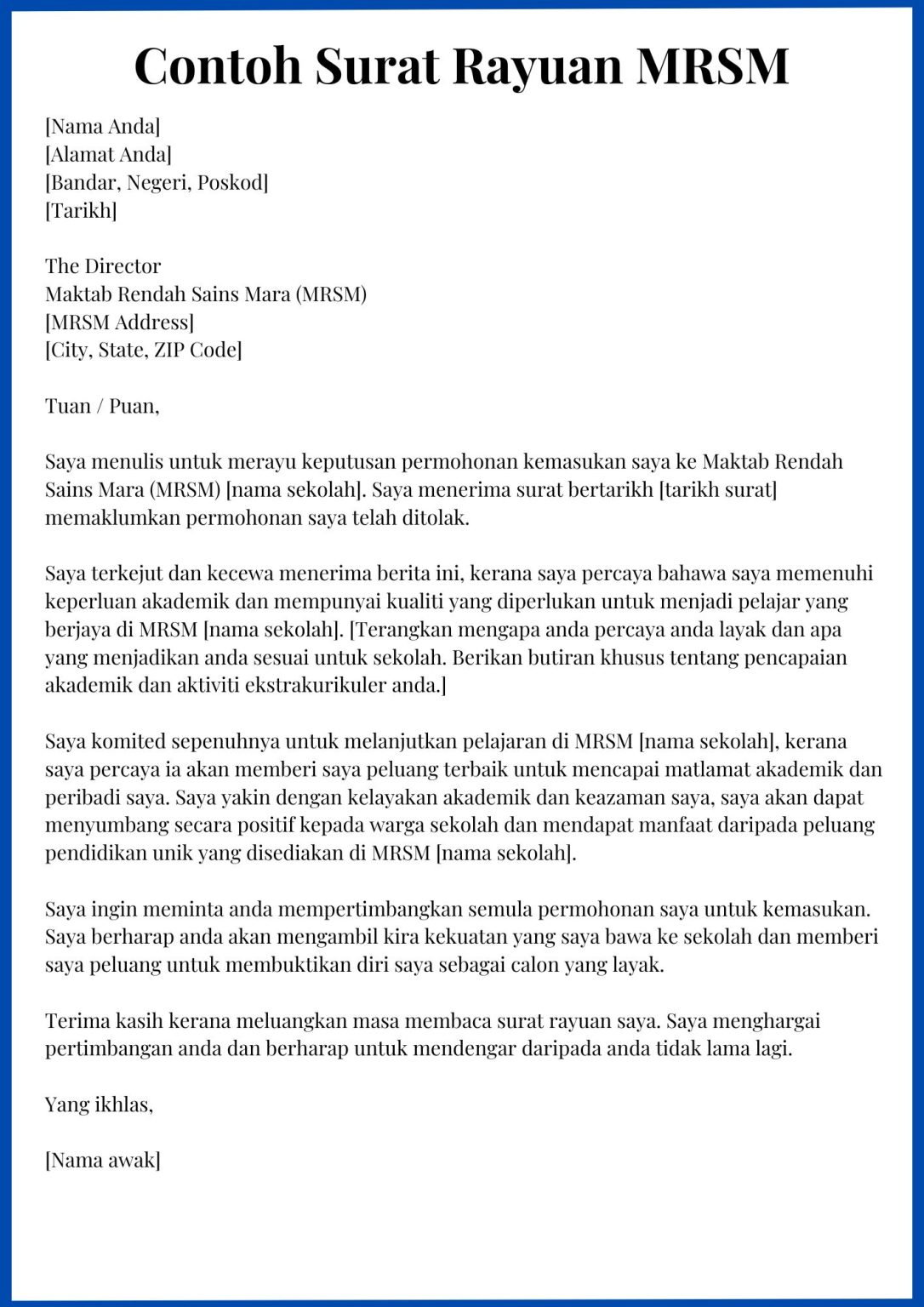 Contoh Surat Rayuan dengan Format [Semua Jenis]