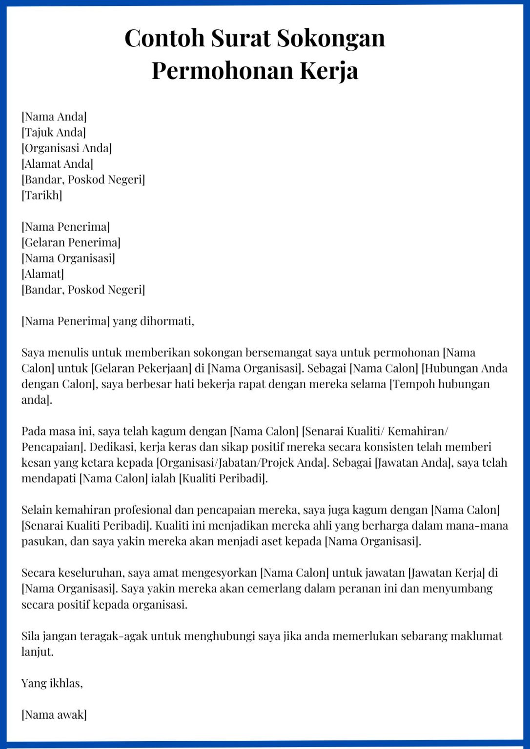 Surat Sokongan | Format dan Contoh [ Semua Jenis ]